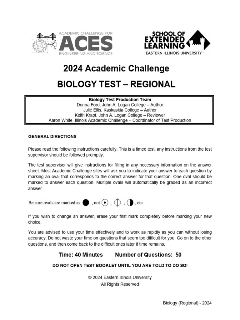 2024 Regional Biology Exam | PDF | Cell (Biology) | Biology