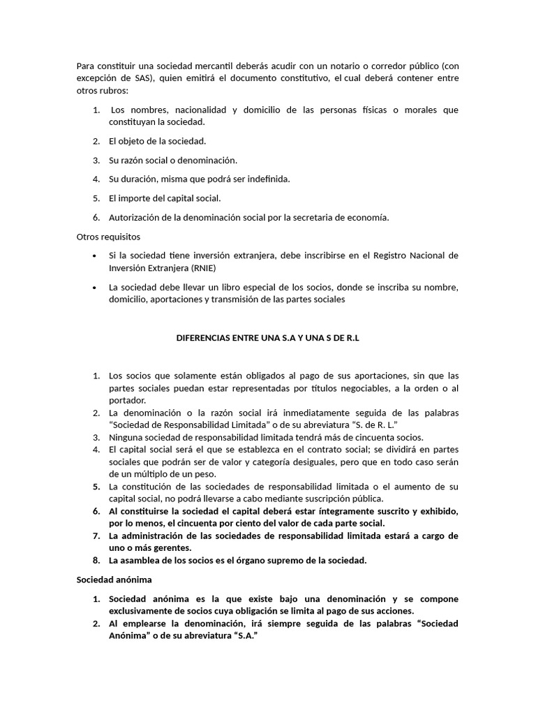 Para Constituir Una Sociedad | PDF