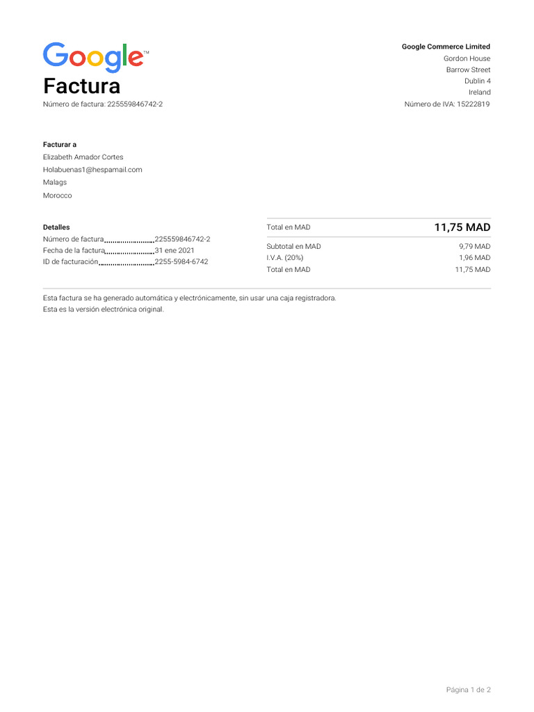 Factura: Google Commerce Limited | PDF