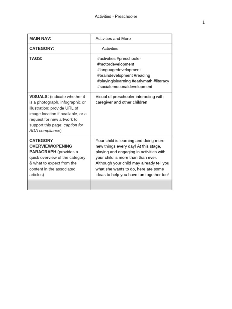 Activities - Preschooler (3-5 Yr) - Final Copy - As of 12.5.19 | PDF ...