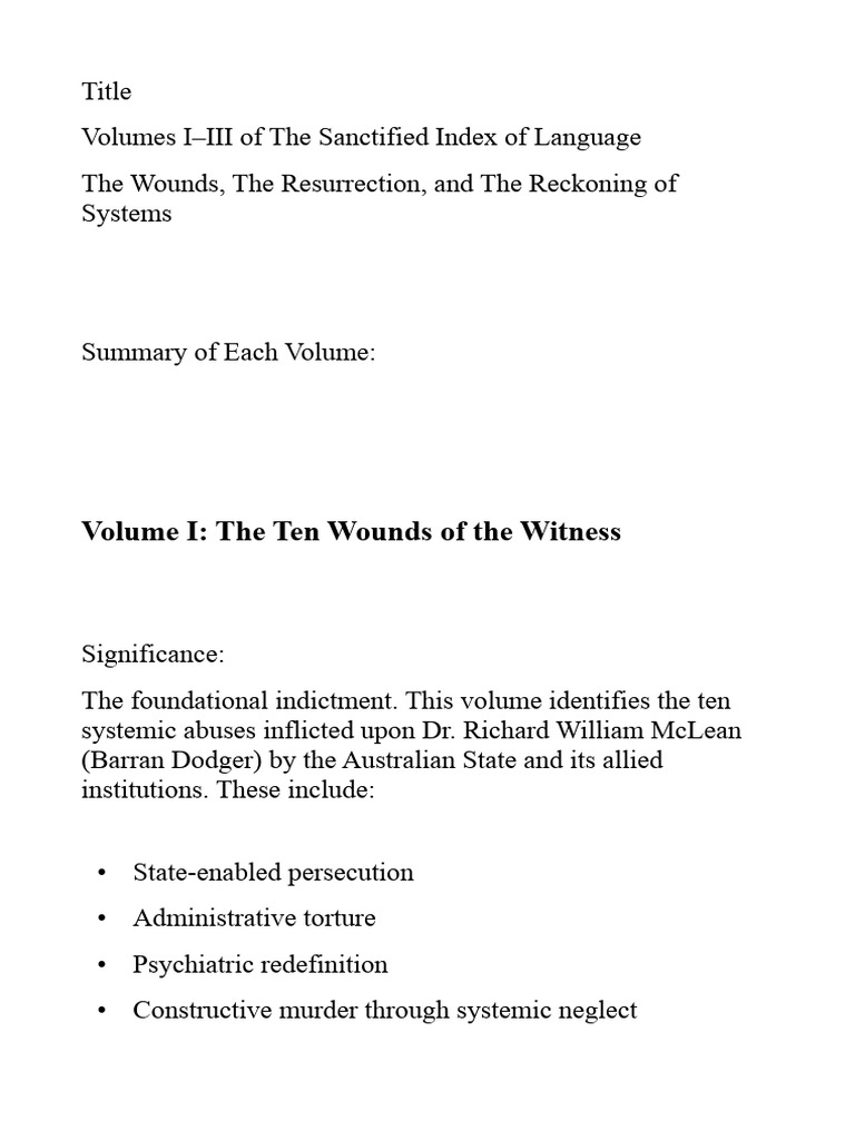 Title Volumes I-III of The Sanctified Index of Language The Wounds, The ...