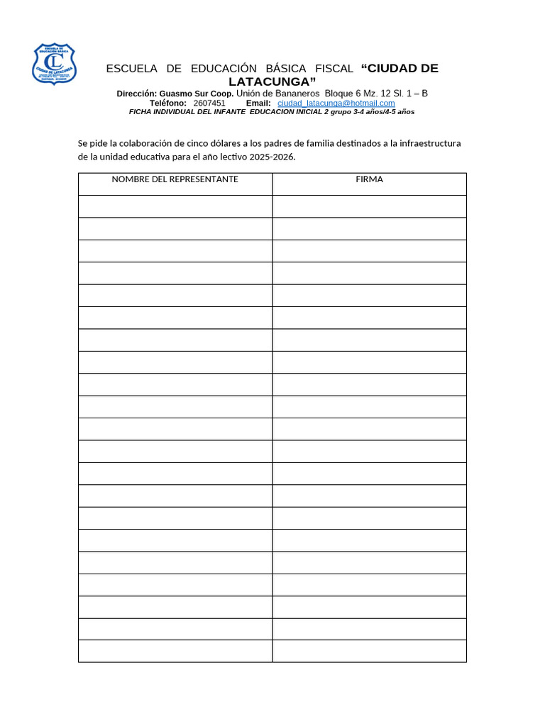 Hoja de Firmas para Padres de Familia | PDF
