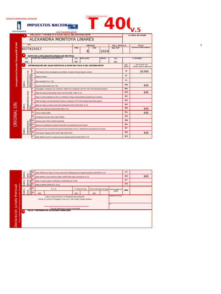 Formulario 400: Declaración de Impuestos | PDF | Impuestos | Finanzas ...