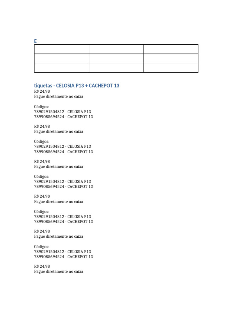 Etiquetas Celosia Cachepot | PDF