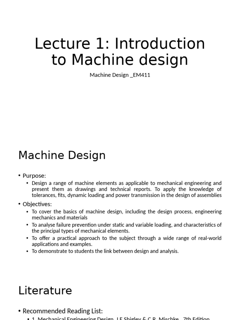 EM 411 Introduction to Machine Design Lecture 1 | PDF | Strength Of ...