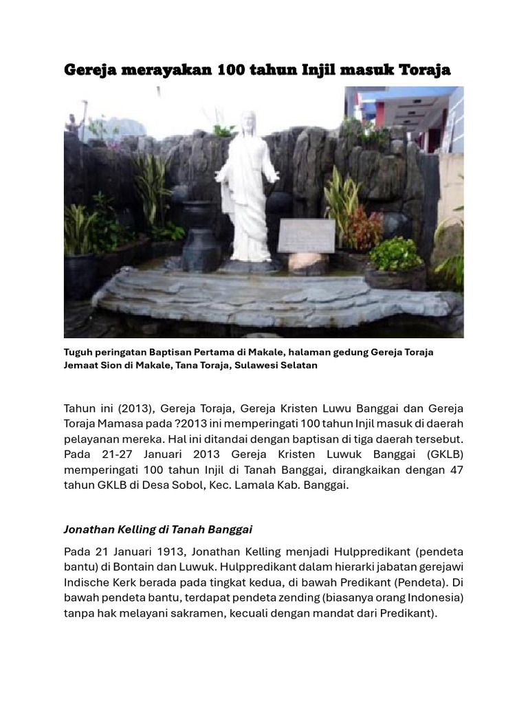 Gereja Merayakan 100 Tahun Injil Masuk Toraja 1 | PDF