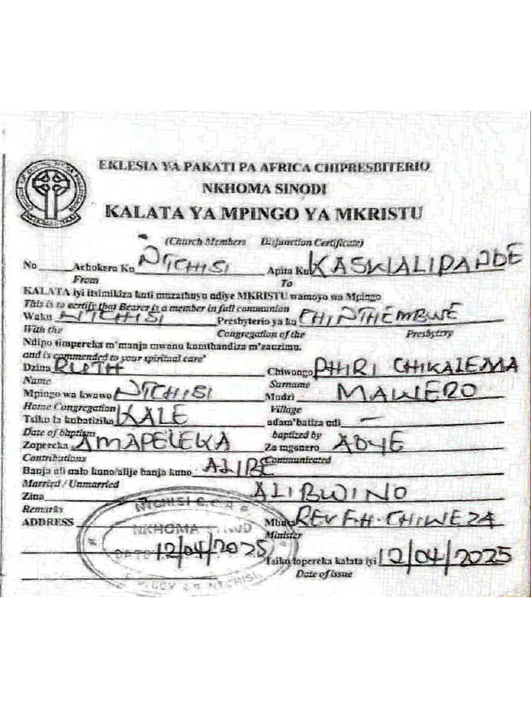 Ruth Phiri Chikalema Disjunction Certificate | PDF