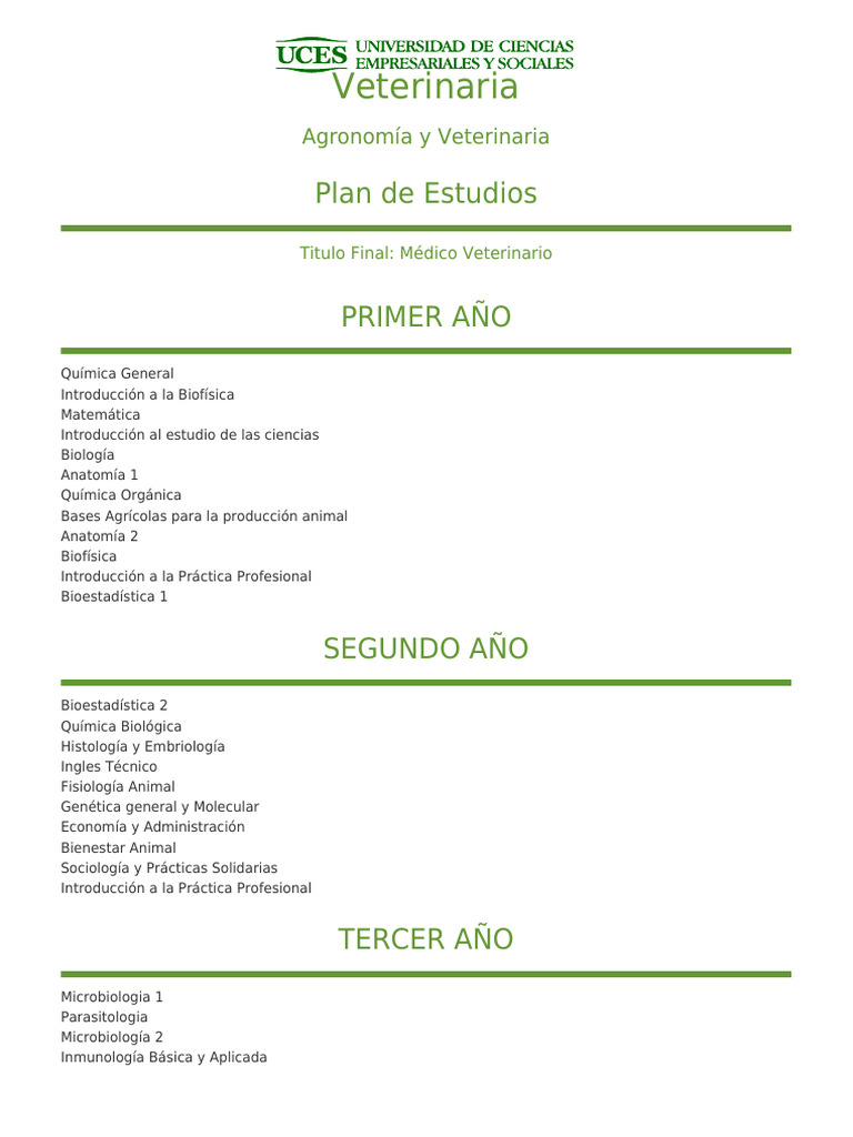 Plan Estudio Veterinaria | PDF | Medicina | Medicina Veterinaria