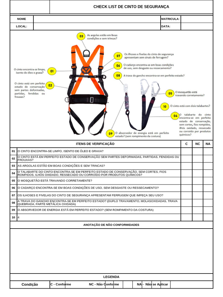 Check List - Cinto de Segurança Rev | PDF