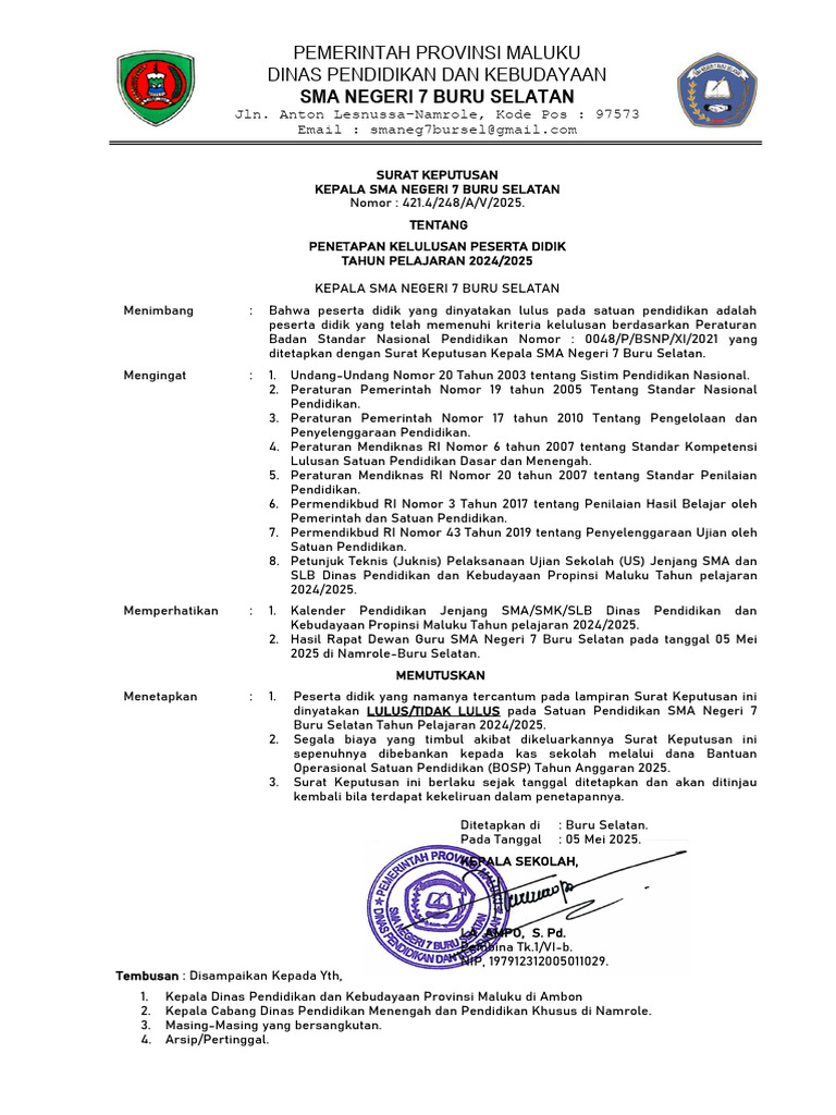 SK PENETAPAN KELULUSAN 2025 | PDF