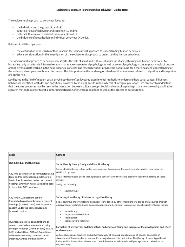 SocioCultural Guided Notes 2021 | PDF | Conformity | Stereotypes
