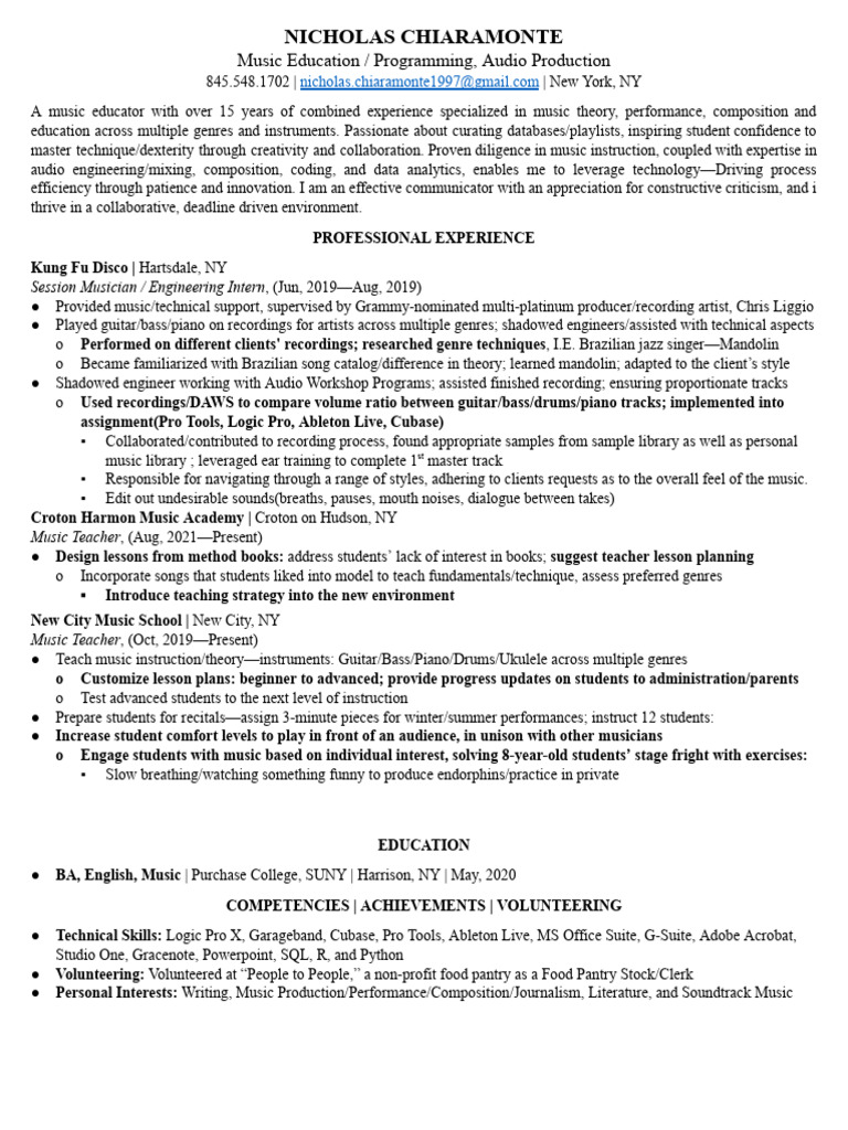 Music Educator & Audio Producer Profile | PDF