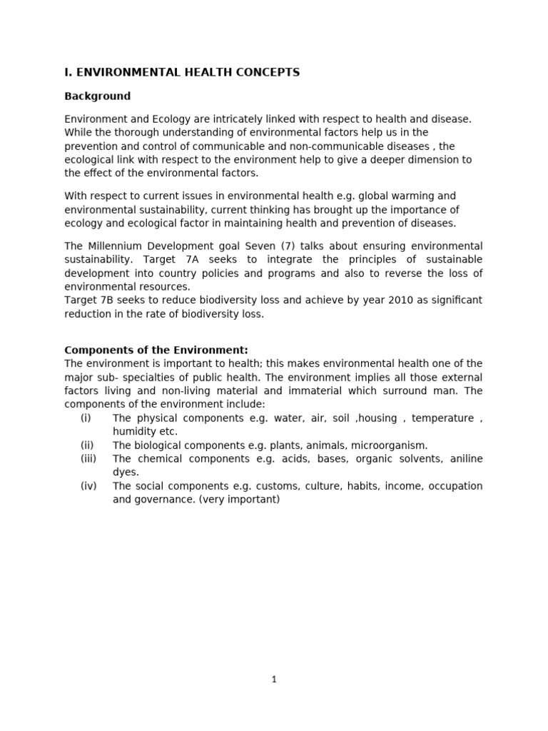 Environmental Health Concepts Ecological Dimensions of Health and ...