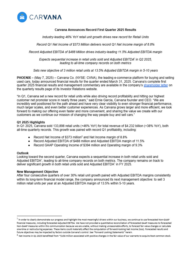 Cvna Earning Release q1 2025 | PDF | Economies | Financial Accounting