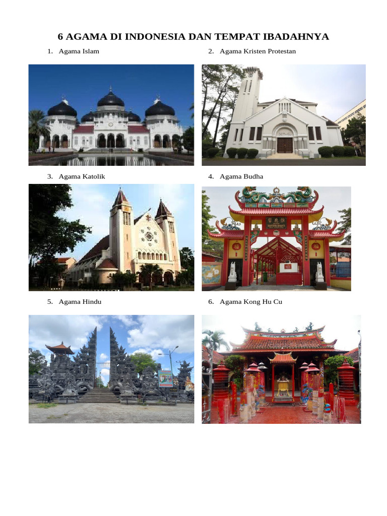 6 Agama Di Indonesia Dan Tempat Ibadahnya | PDF