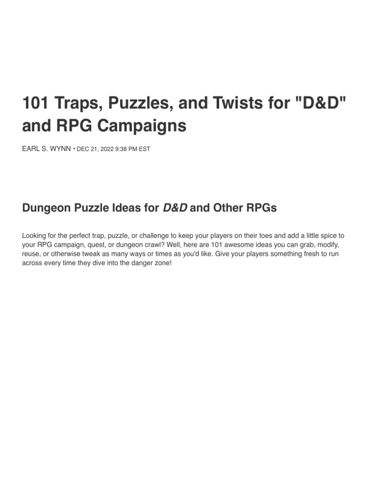 101 D&D Traps and Puzzles Guide | PDF | Switch | Door