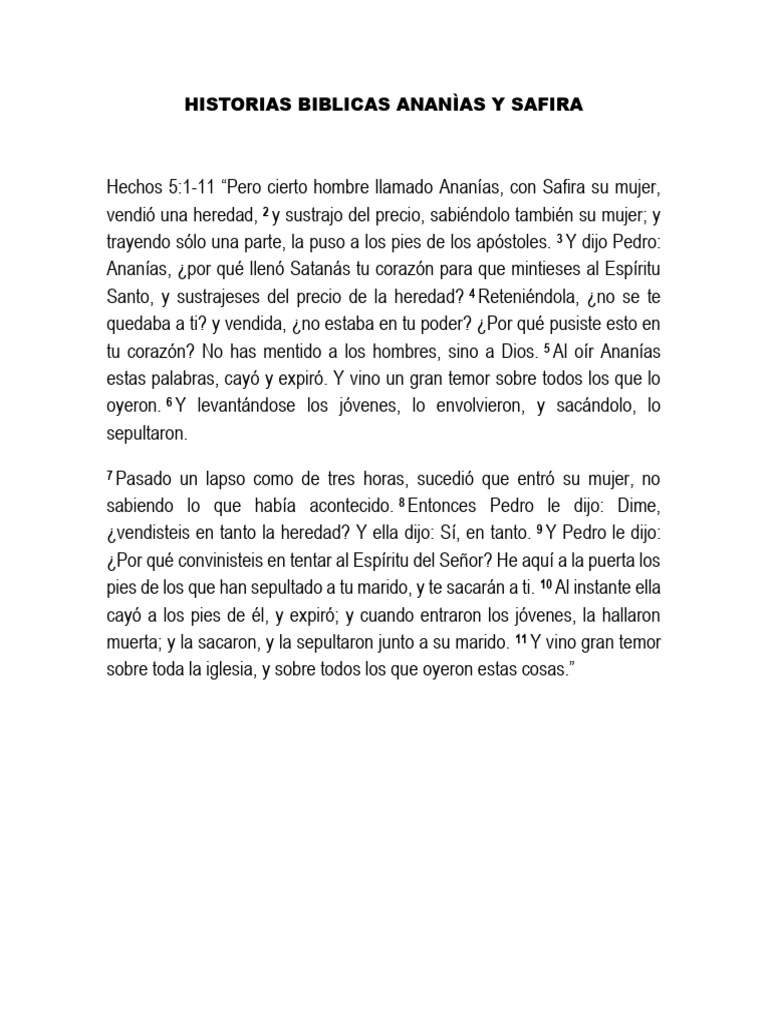 Ananìas y Safira Hechos 5 1-11 | PDF