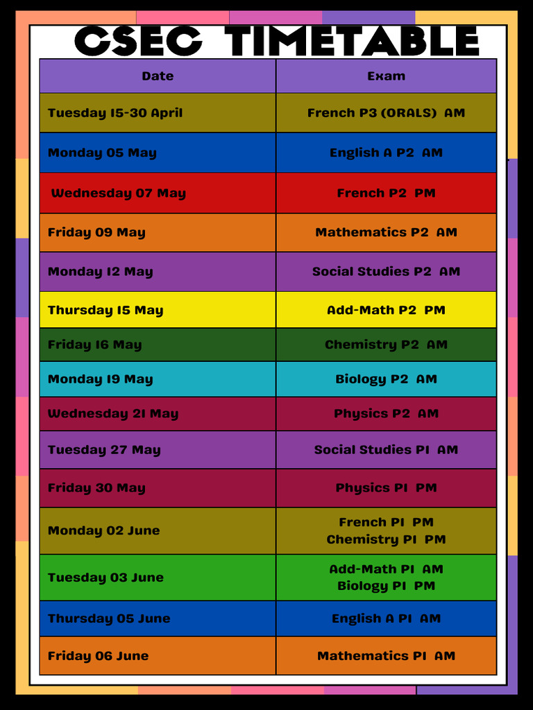 Daily Class Schedule Document Colorful Checkered Table | PDF