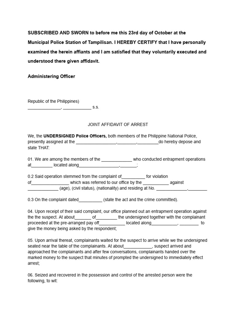 Joint Affidavit of Arrest Document | PDF | Affidavit | Common Law