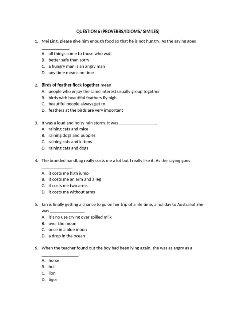 Exercise On Proverb-Idiom | PDF