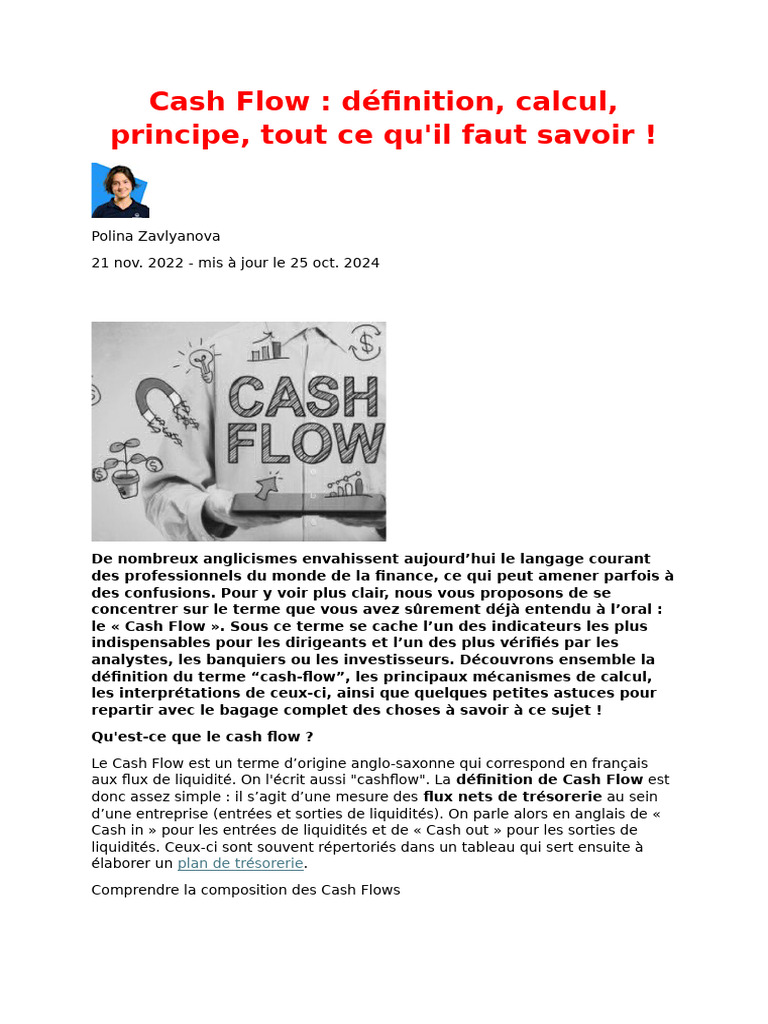 Comprendre et Calculer le Cash Flow | PDF | Investir | Ratio financier