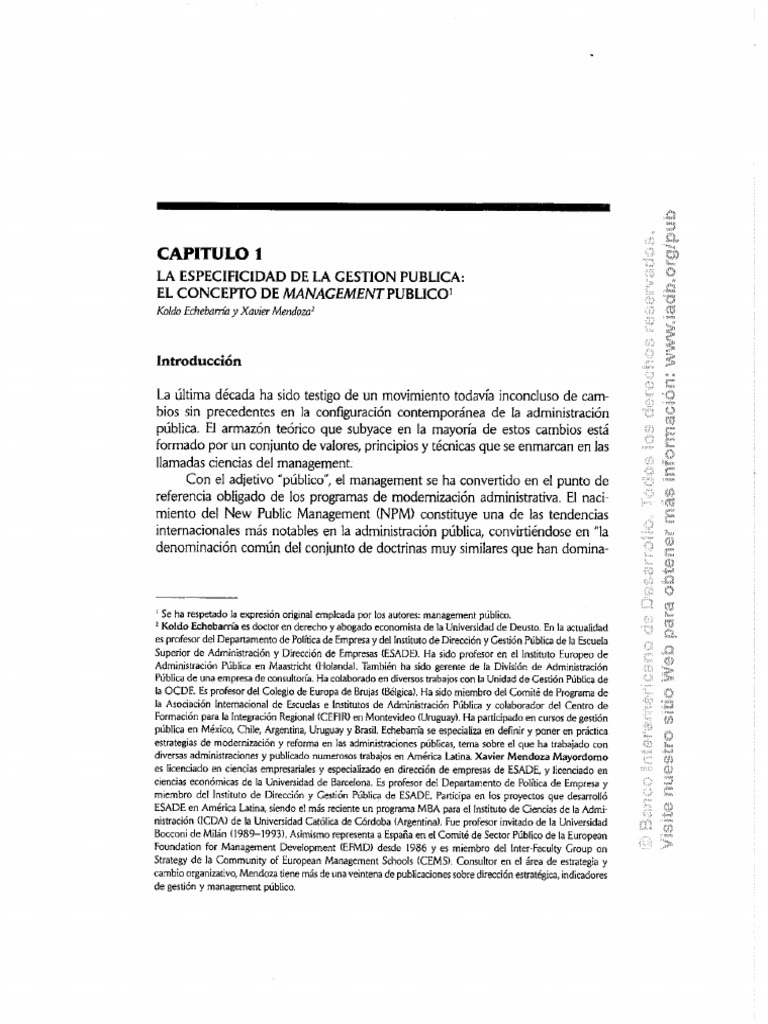 Echebarr+Â¡a y Mendoza, La especificidad de la gesti+Â¦n p+Â¦blica | PDF