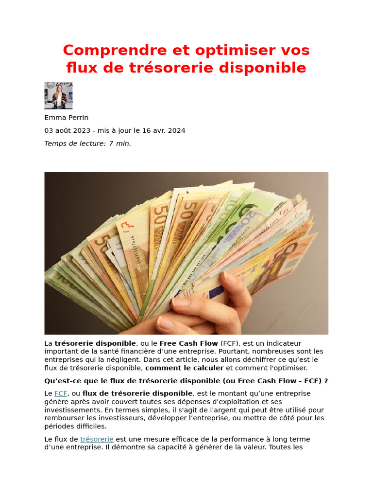 Comprendre Et Optimiser Vos Flux de Trésorerie Disponible | PDF | Fonds de roulement | Bilan ...