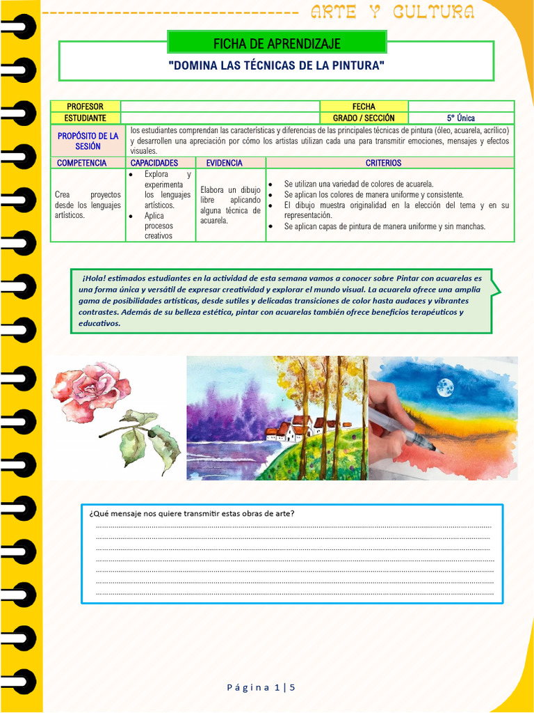 5° Arte Ficha de Aprendizaje-1 | PDF | Pinturas | Pintar