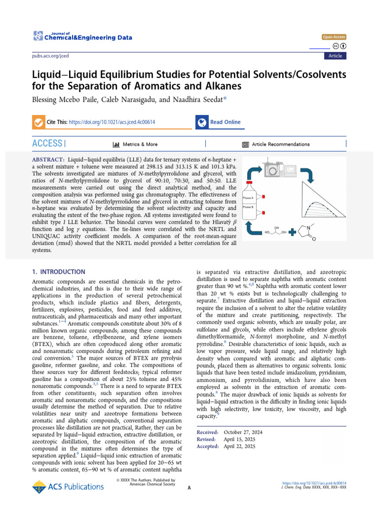 Artigo - LLE-studies-for-potential-solvents-cosolvents-for-the-separation-of-aromatics | PDF ...
