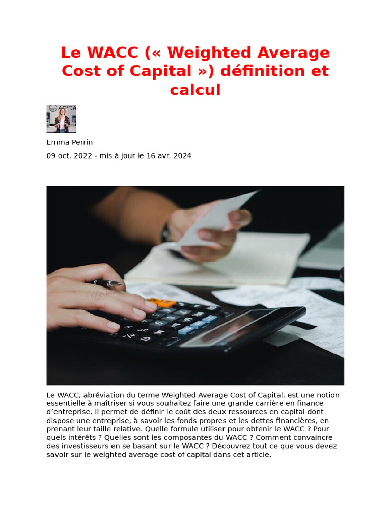 Définition et calcul du WACC | PDF | Capitaux propres | Investir