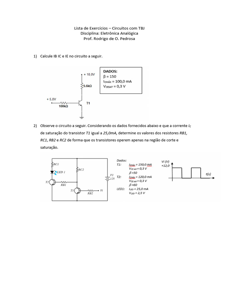 Lista Exercicios Circuitos TBJ 2024 | PDF