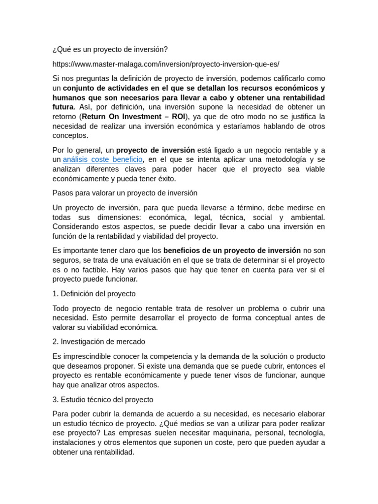 Definición y pasos de un proyecto de inversión | PDF | Tasa interna de ...