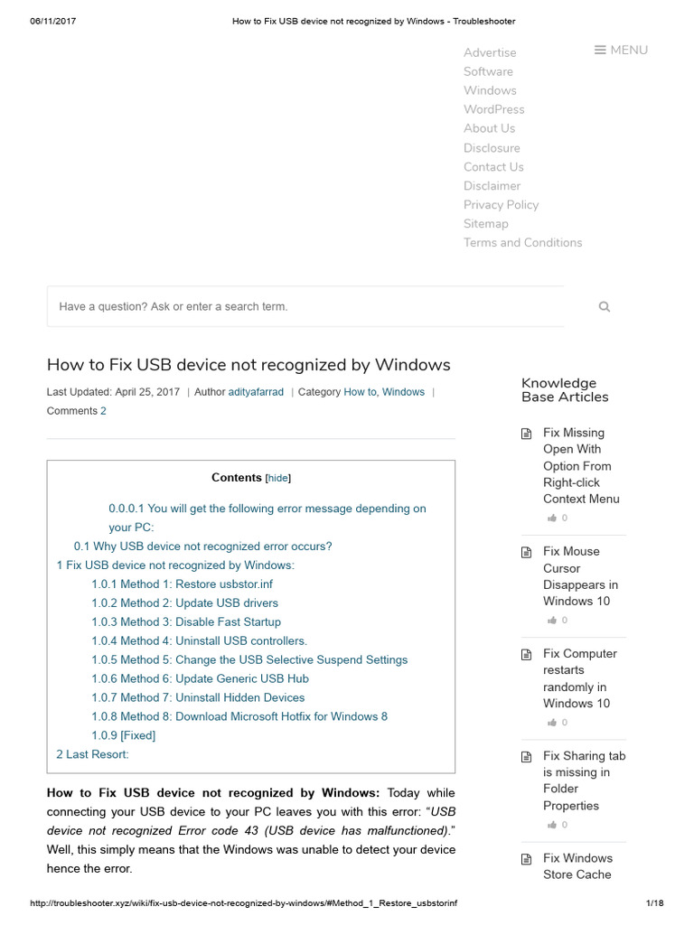 How To Fix USB Device Not Recognized Error Code 43 - Troubleshooter ...