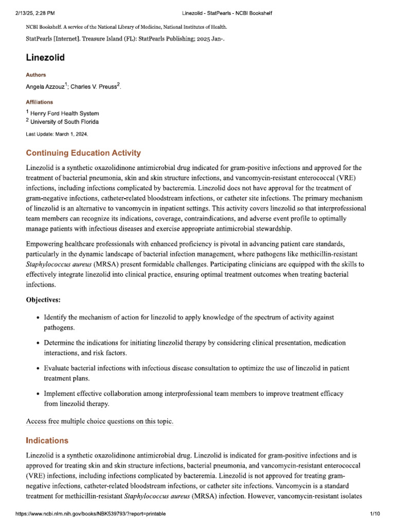 2024 Azzouz and Preuss. Linezolid | PDF