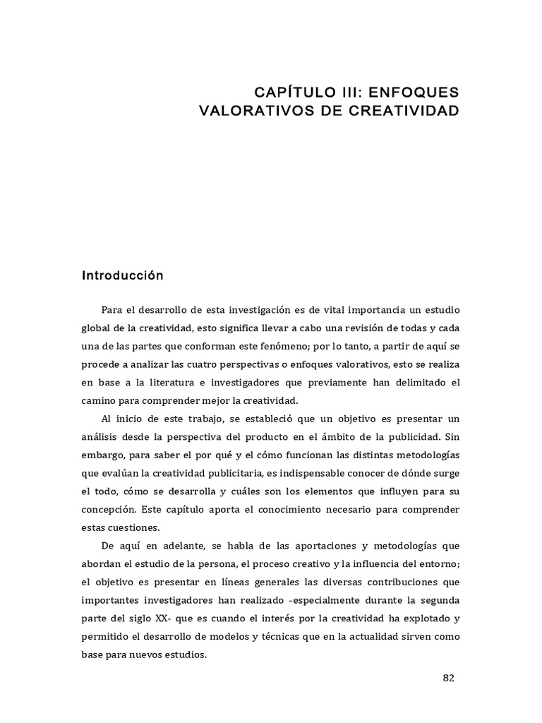 Cap. III Enfoques Valorativos de Creatividad | PDF | Creatividad | Pensamiento