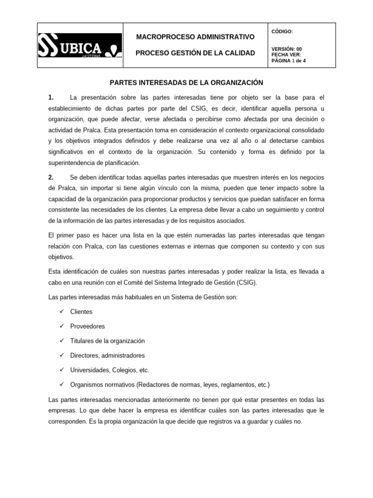 Identificación de Partes Interesadas en Calidad | PDF | Gestión de la ...