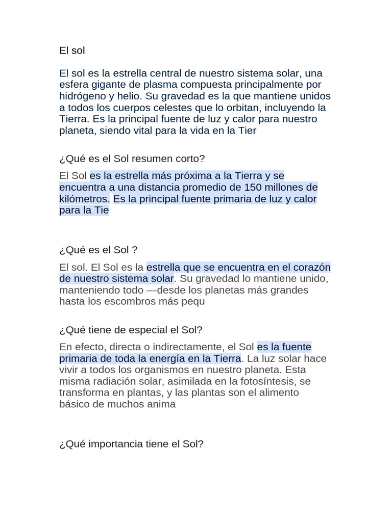 Importancia y características del Sol | PDF