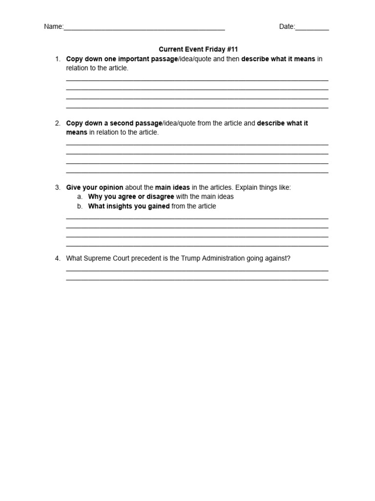 NeVaeh Paul - Current Event Friday #13 - Worksheet | PDF