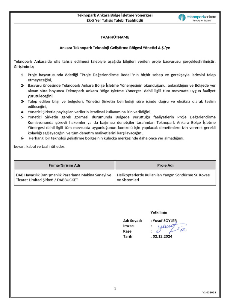 PRO11PB-F003 Yer Tahsis Talebi Taahhüdü | PDF