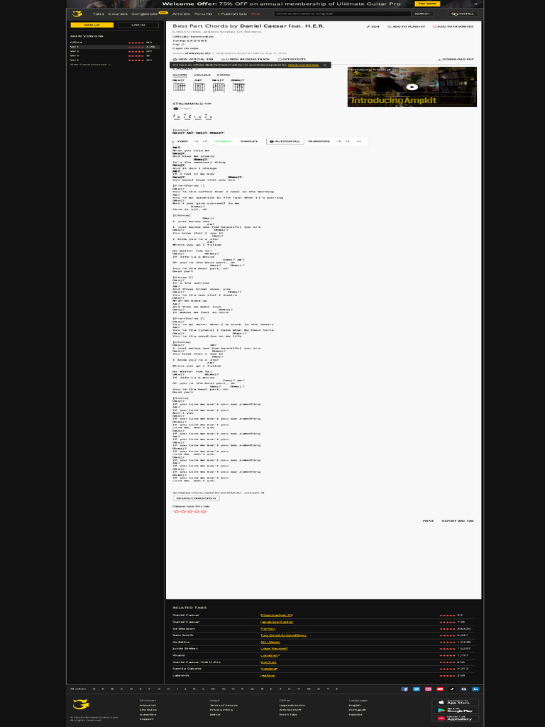 BEST PART CHORDS by Daniel Caesar Feat. H.E.R. @ | PDF | Song Structure ...