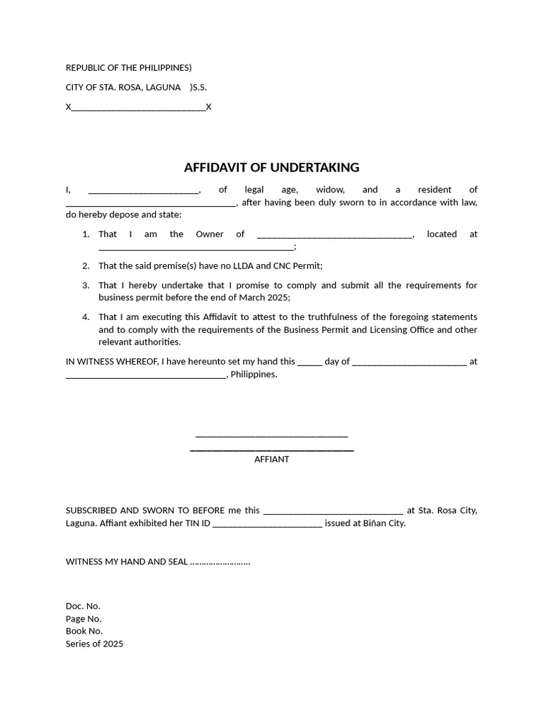 Affidavit of Undertaking For LLDA | PDF