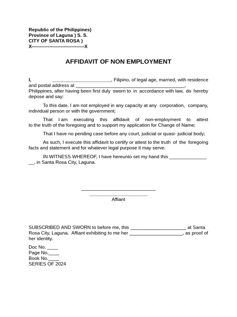 Affidavit of Non-Employment Sample | PDF