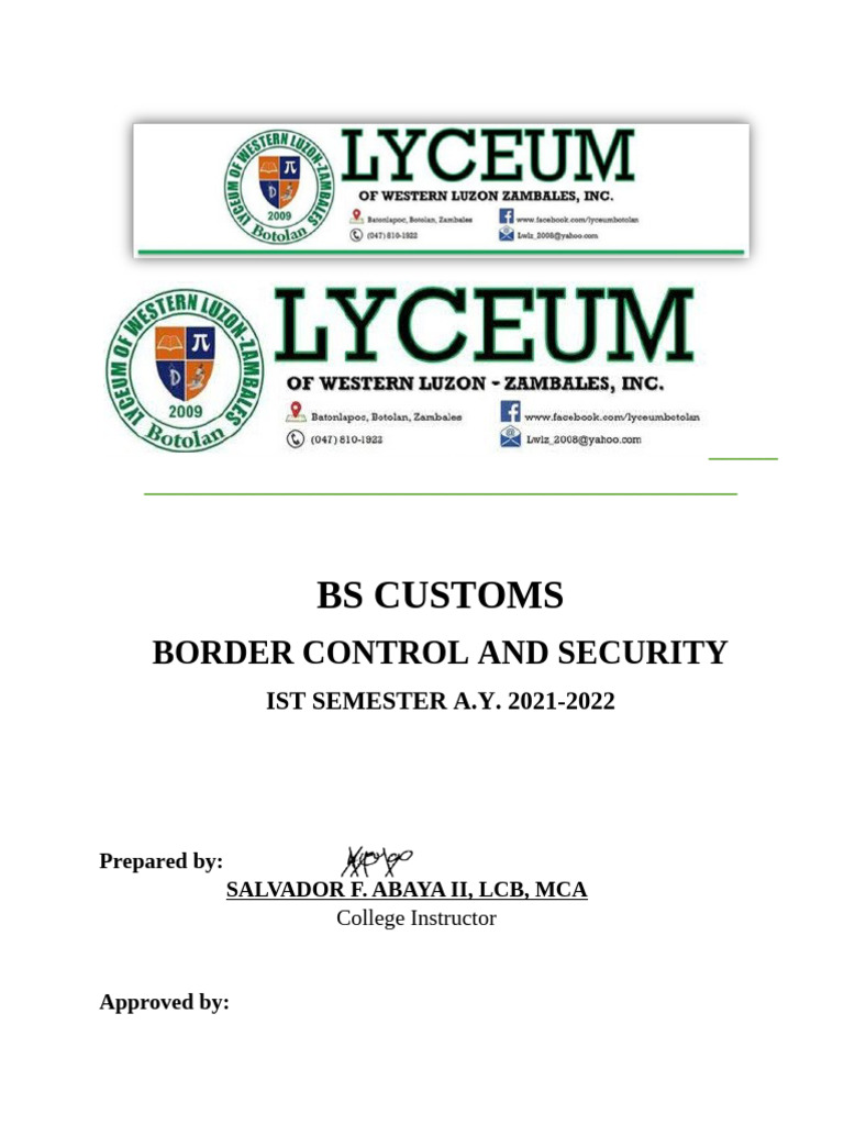 BS Customs Module 1 Boarder Control and Security | PDF | Customs ...
