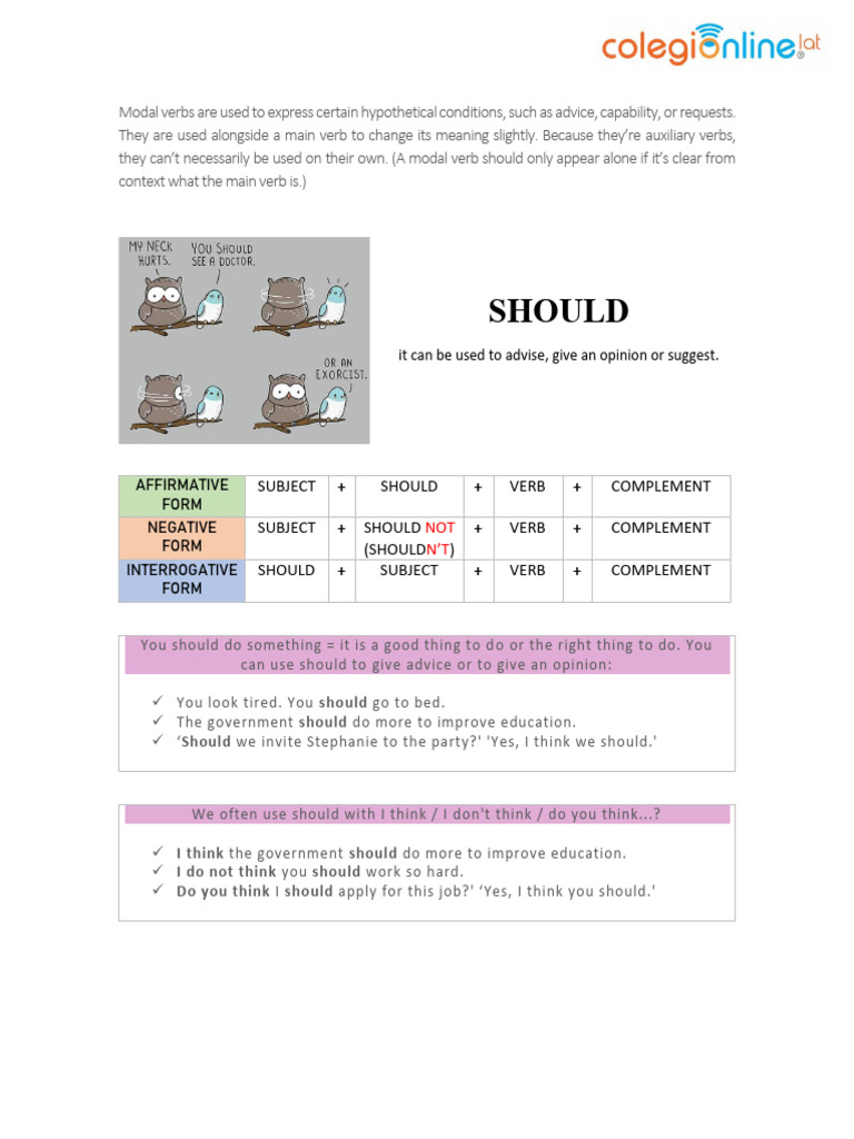 8TH GRADE - MODAL VERBS, SHOULD - OUGHT TO - GIVING OPINION | PDF ...