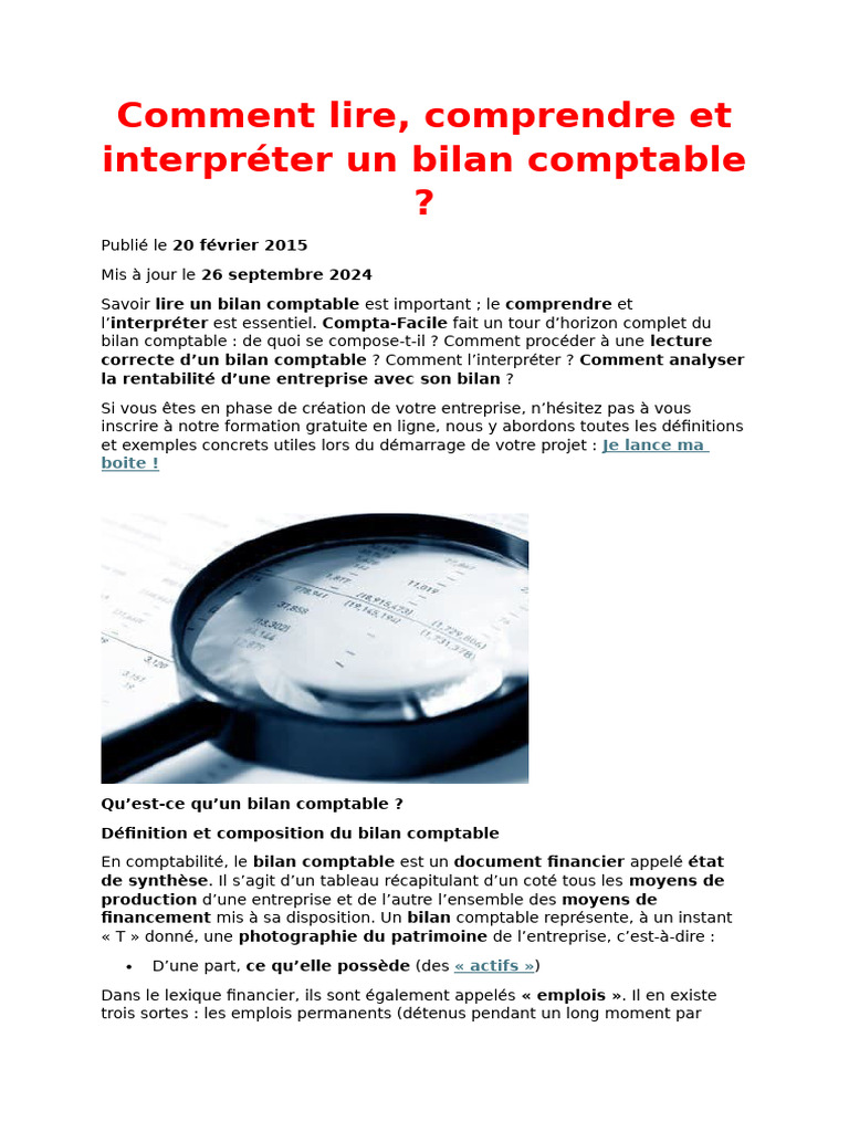 Comprendre le Bilan Comptable | PDF | Bilan comptable | Comptabilité ...