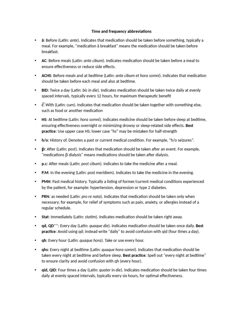 Time and Frequency Abbreviations | PDF | Injection (Medicine ...