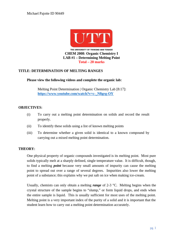 Melting Point Determination Lab Guide | PDF | Melting Point ...