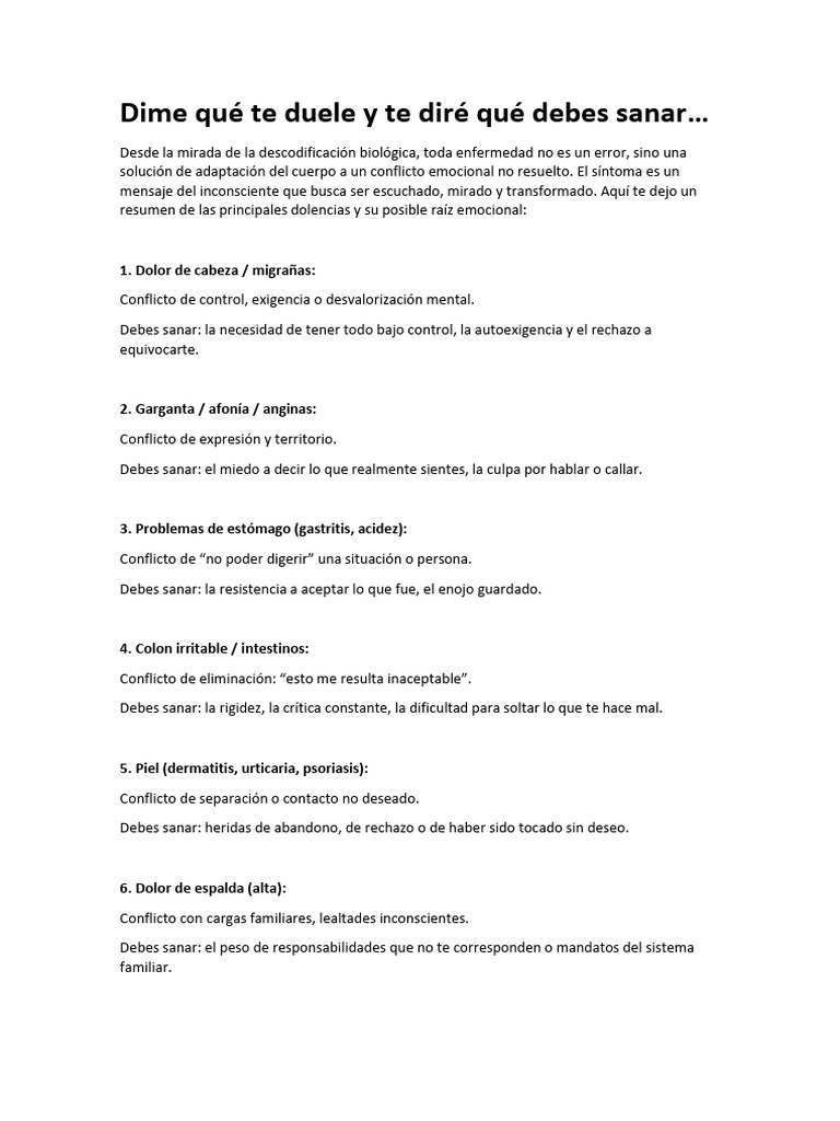 Dime Qué Te Duele y Te Diré Qué Debes Sanar | PDF | Enfermedades y ...