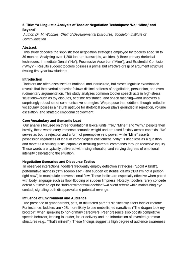 A Linguistic Analysis of Toddler Negotiation Techniques - No,' Mine ...