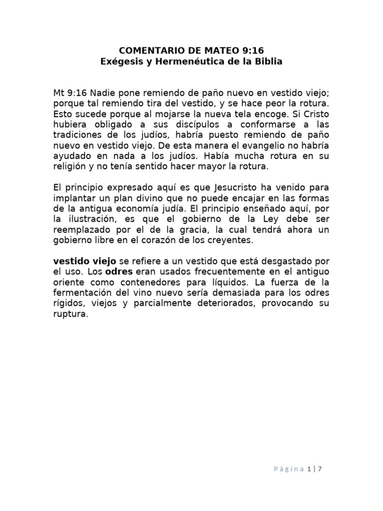 Explicación de Mateo 9:16-17 | PDF | Jesús | La resurrección de Jesús